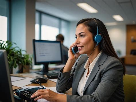 Mujer Tomando Una Llamada En El Entorno De La Oficina Imagen Premium