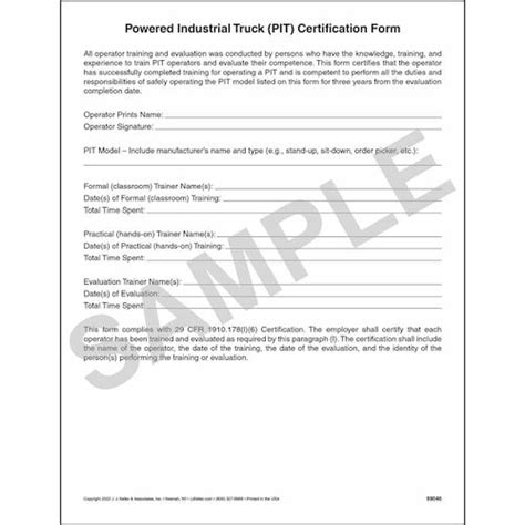 Powered Industrial Truck Pit Certification Form