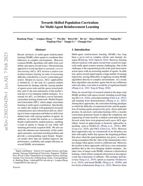 Pdf Towards Skilled Population Curriculum For Multi Agent Reinforcement Learning