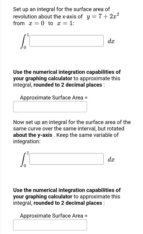 Solved Set Up An Integral For The Surface Area Of Revolution