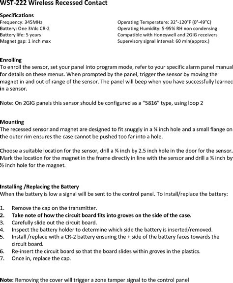Ecolink Intelligent Technology WST Wireless Sensor User Manual WST Manual