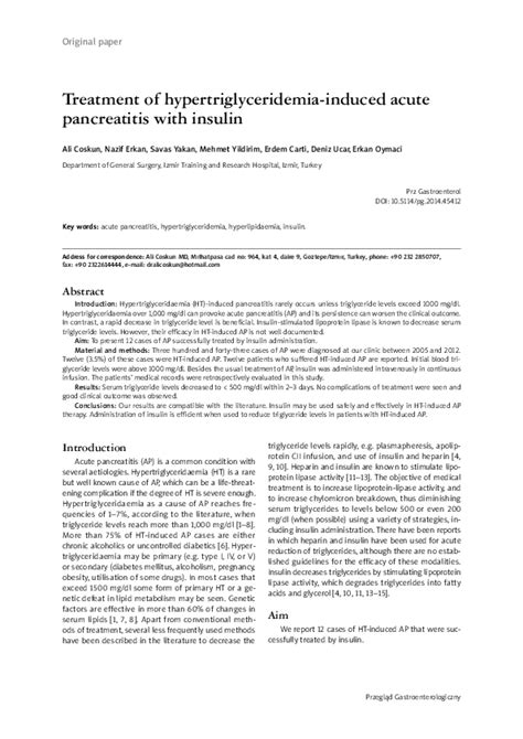 Pdf Treatment Of Hypertriglyceridemia Induced Acute Pancreatitis With Insulin