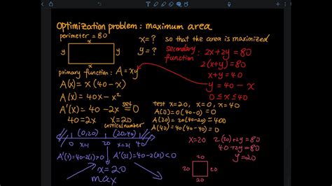Optimization Problem Maximum Area Using Perimeter Of A Rectangle