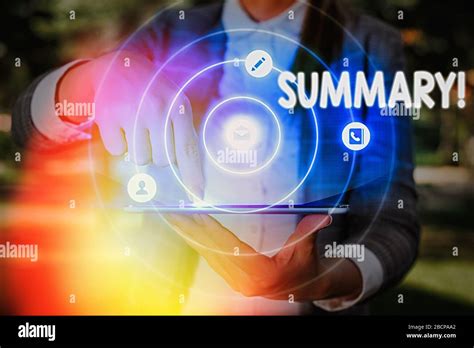 Word Writing Text Summary Business Photo Showcasing Brief Statement Or Account Of Main Points