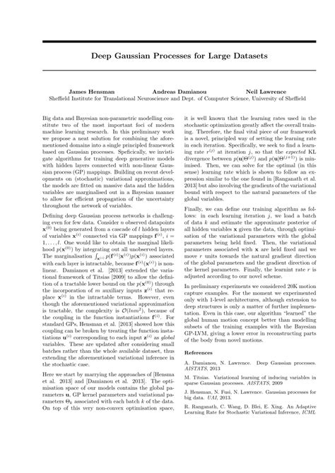 PDF Deep Gaussian Processes For Large Datasets