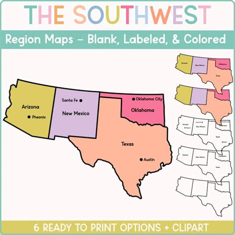 Southwest Region Maps Blank And Labeled Printables Clipart By Mrs Eck