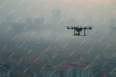 A Drone Monitoring Air Quality Levels In Urban Are Generative Ai Premium Ai Generated Image