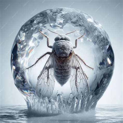 A Large Cockroach Is In A Bubble With Water Drops Premium Ai