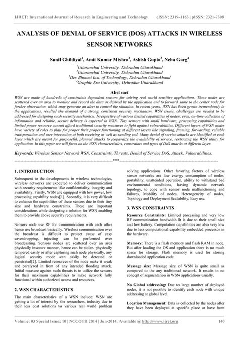 Analysis Of Denial Of Service Dos Attacks In Wireless Sensor Networks