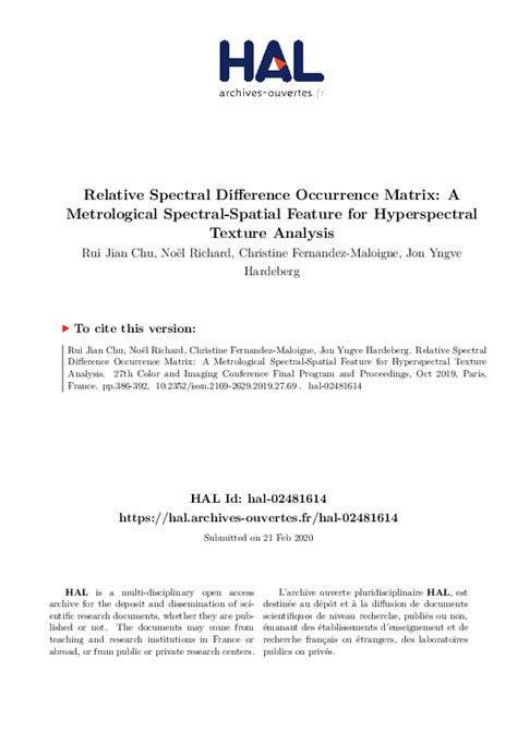 Pdf Relative Spectral Difference Occurrence Matrix A Metrological Spectral Spatial Feature