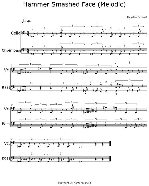 Hammer Smashed Face Melodic Sheet Music For Cello Choir Tenor