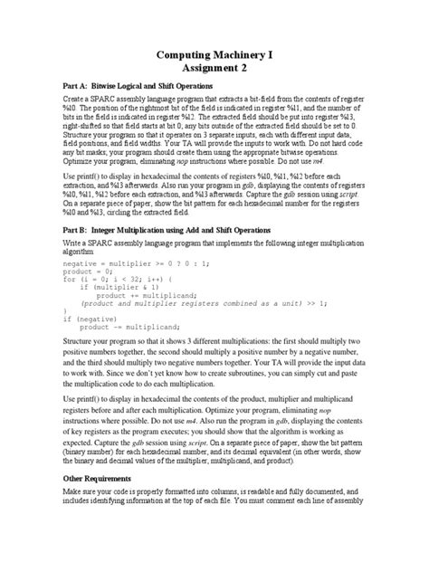 Bitwise Operations And Integer Multiplication An Assembly Language