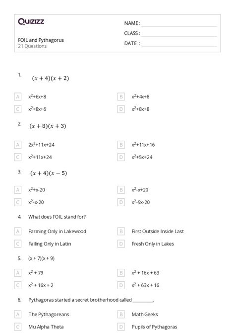 Pythagorean Theorem Worksheets For Th Class On Quizizz Free Printable
