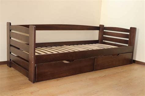 Ліжко односпальне в спальню з масиву бука з висувними ящиками 90х190 Карлсон Дрімка фото