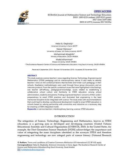 Context Of Stem Integration In Schools Views From In Service Science Teachers 4780 Pdf