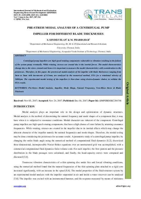 Pdf Pre Stress Modal Analysis Of A Centrifugal Pump Impeller For Different Blade Thicknesses