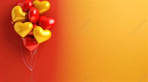 3d 렌더링 빨간색 하트 모양의 풍선이 노란색 벽에 클러스터되어 있음 노란 배경 빨간색 배경 노란 심장 배경 이미지 Hd 노란 빨간색 노란 심장 배경 사진 무료