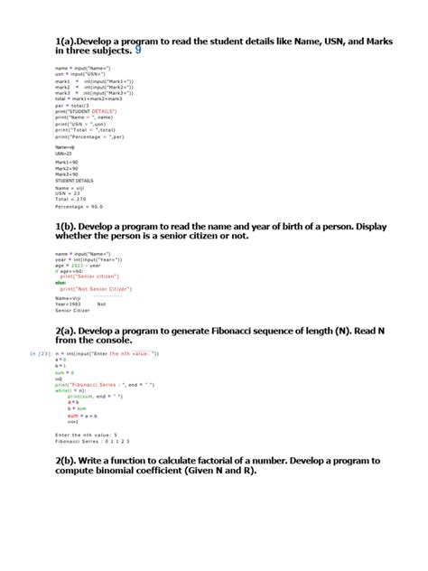 First Year Python Programs Jupyter Notebook Python Lab Program Vtu Pdf Zip File