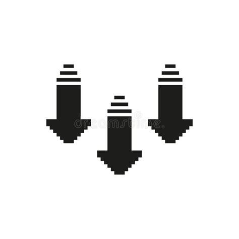 Three Downward Arrows Pixel Art Icon Directional Navigation Download And Decrease Symbol