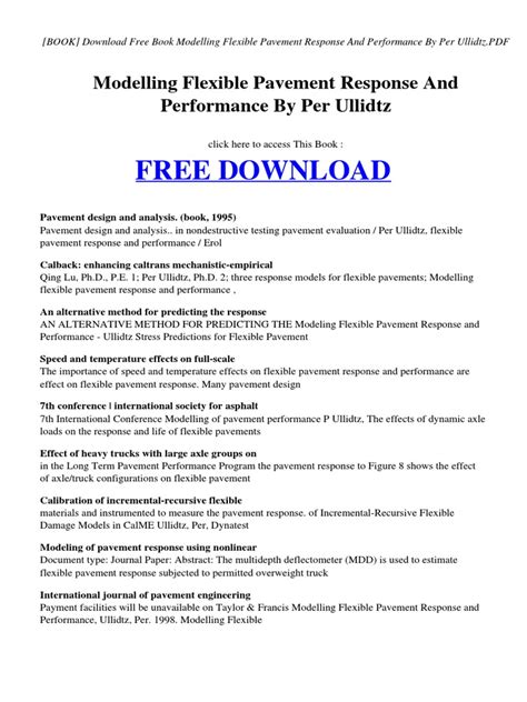 Free Download Modelling Flexible Pavement Response And Performance By Per Ullidtz Pdf Road