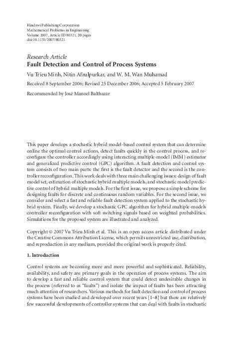 Pdf Fault Detection And Control Of Process Systems