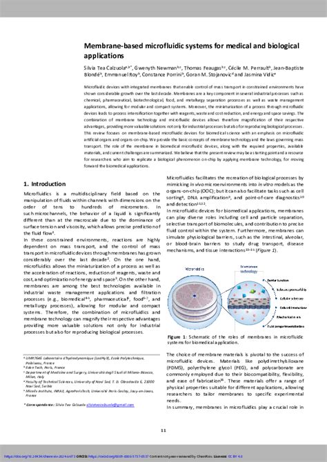 Pdf Membrane Based Microfluidic Systems For Medical And Biological Applications