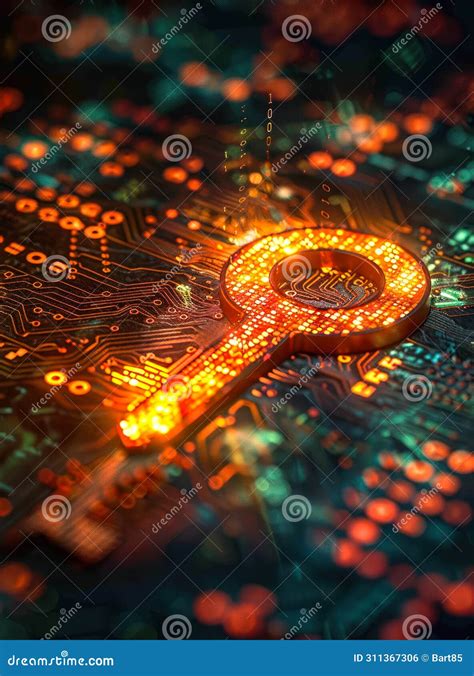 Glowing Key Symbol On A Circuit Board Pattern Illustrating Data