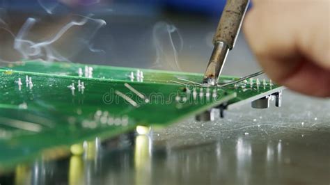 Manual Soldering Of Wires And Components On A PCB Board Stock Video Video Of Device Factory