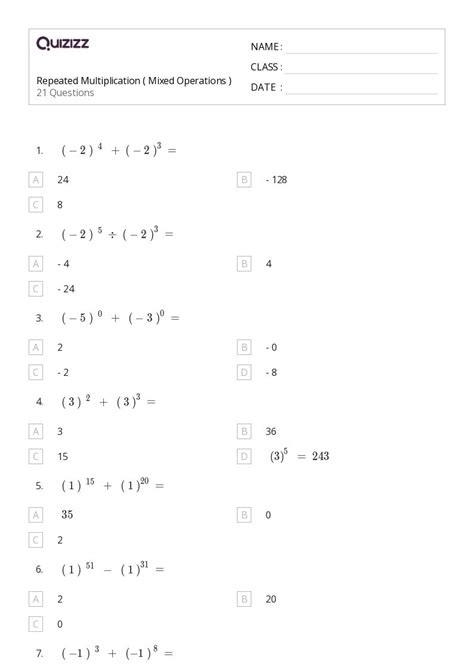 50 Mixed Operations Worksheets For 6th Class On Quizizz Free And Printable