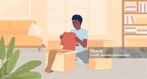Decluttering Before Moving Flat Color Vector Illustration Stock
