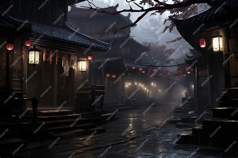 Premium Photo Old Chinese Architecture In A Foggy Night Closeup Of Photo