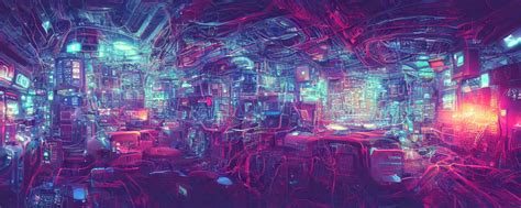 Inside A Massive Computer Circuits Neon Lights Stable Diffusion Openart