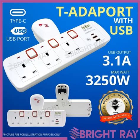 [sirim] T Adaport Usb Type C Port 3 1a Trailing Extension Socket Extension Sirim Diy Extension