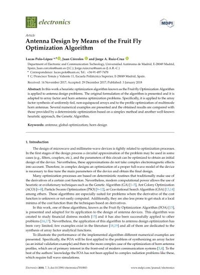 Antenna Design By Means Of The Fruit Fly Optimization Algorithm