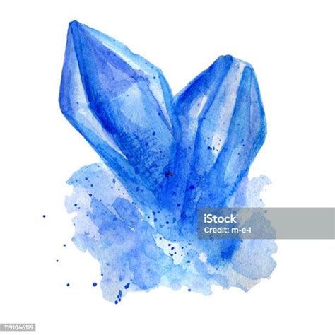 수채화 귀중한 처리되지 않은 크리스탈 장식 다채로운 보석 흰색 배경에 고립 된 파란색 사파이어 자연 덩어리 디자인 패션 광고를위한 손으로 그린 그림 0명에 대한 스톡 벡터