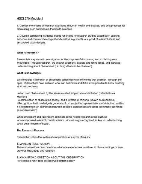Hsci 270 Module 1 Notes Hsci 270 Module 1 Discuss The Origins Of