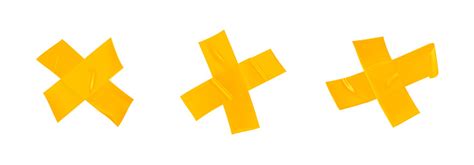 노란색 덕트 테이프 크로스 세트 흰색 배경에 격리된 고정을 위한 사실적인 노란색 접착 테이프 크로스입니다 접착제 십자가 사실적인