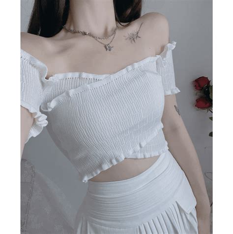 랩 오프숄더 골지 크롭탑 에이블리