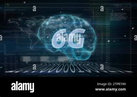 Animation Of 6g Text Over Spinning Human Brain Icon Against Interface