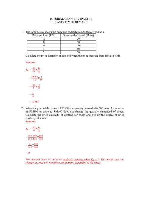 Part Tutorial PRICE ELASTICITY OF DEMAND TUTORIAL CHAPTER PART ELASTICITY OF