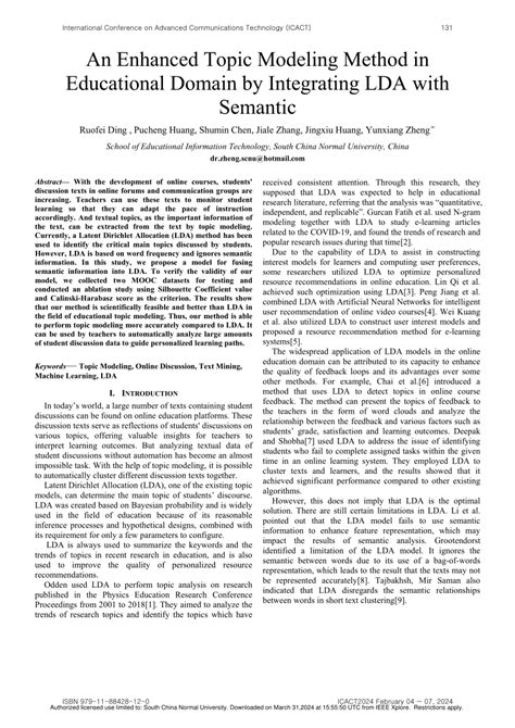 Pdf An Enhanced Topic Modeling Method In Educational Domain By Integrating Lda With Semantic