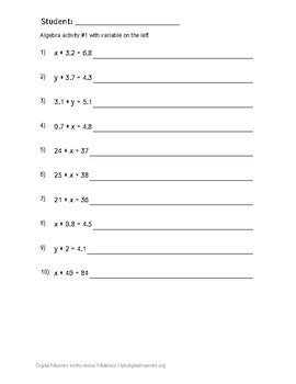 90 Algebra Addition Decimal Problems With Variables On Both Sides
