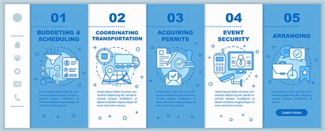 이벤트 계획 모바일 웹 페이지 벡터 템플릿 온보딩 예산 및 일정 준비 교통 선형 일러스트와 응답 스마트 폰 웹 사이트 인터페이스 아이디어 웹 페이지 연습 단계 화면입니다