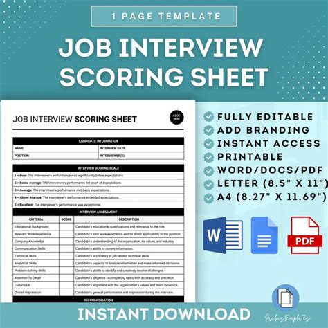 Job Interview Scoring Matrix Probiztemplates