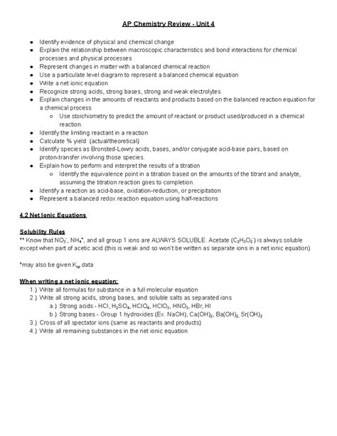 Ap Chemistry Review Unit 4 Identify The Limiting Reactant In A Reaction Calculate Yield