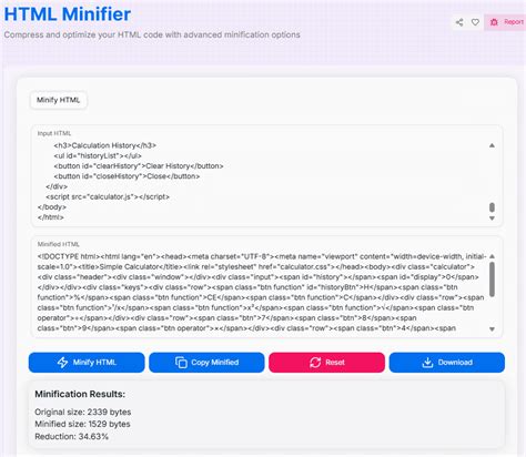 Html Minifier Webtoolscenter