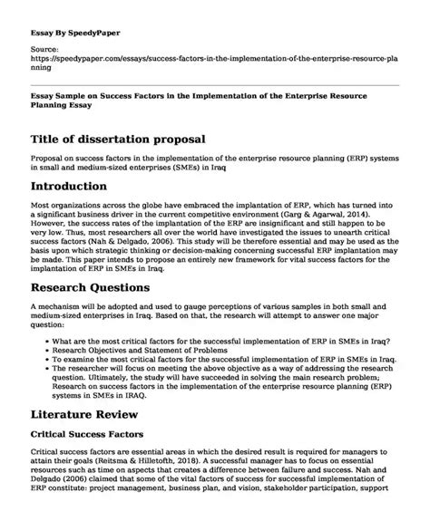 📚 Essay Sample On Success Factors In The Implementation Of The Enterprise Resource Planning
