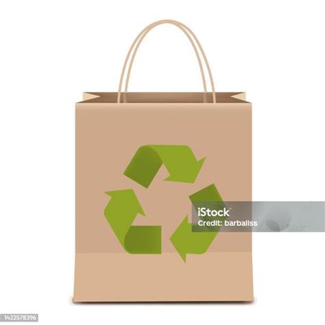 재활용 기호를 가진 판지 종이 에코 가방 종이 봉투에 대한 스톡 벡터 아트 및 기타 이미지 종이 봉투 가방 갈색 Istock