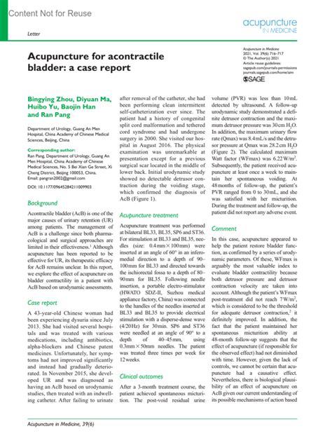 Acupuncture For Acontractile Bladder Acupuncture In Medicine