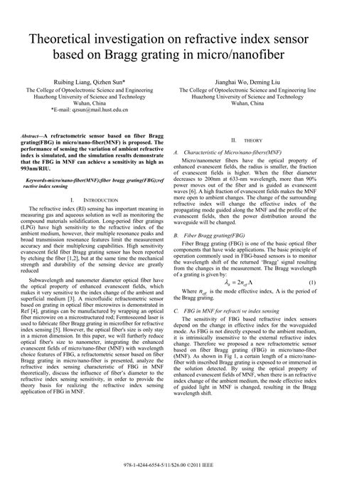 Pdf Theoretical Investigation On Refractive Index Sensor Based On Bragg Grating In Micronanofiber
